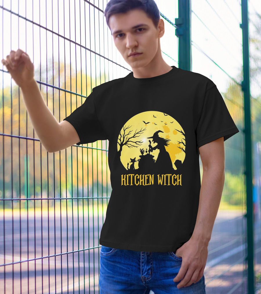 Kitchen Witch Halloween Silhouette Moon Cooking Potion T-Shirt