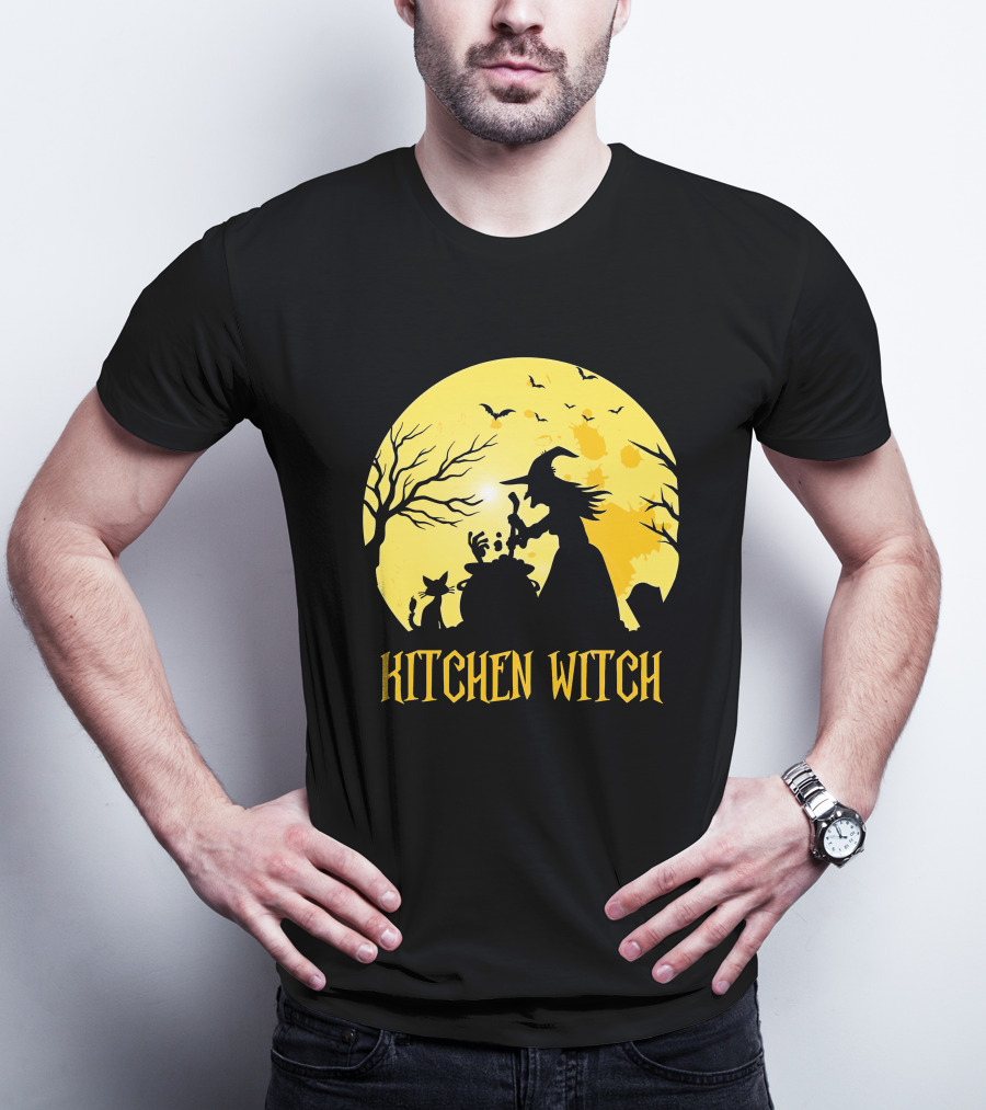 Kitchen Witch Halloween Silhouette Moon Cooking Potion T-Shirt