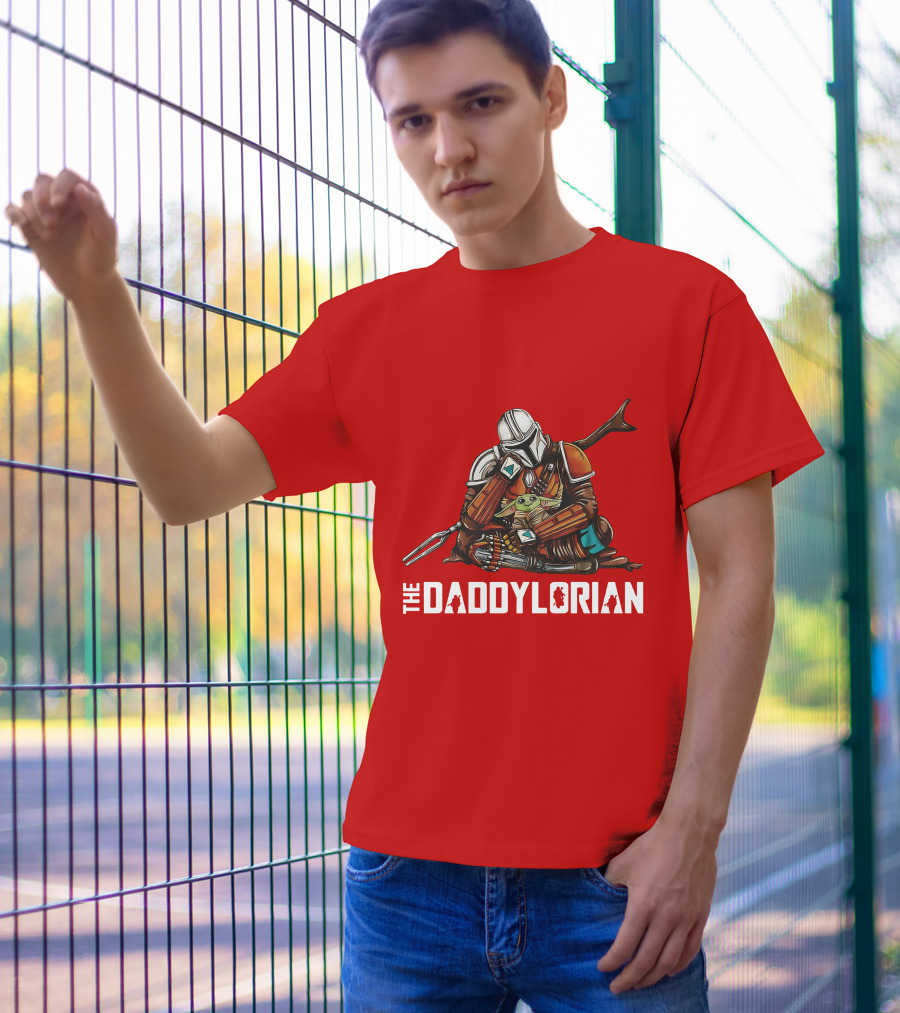 The Daddy Lorian Star Wars Mandalorian With Baby Yoda Grogu Hugging T-Shirt