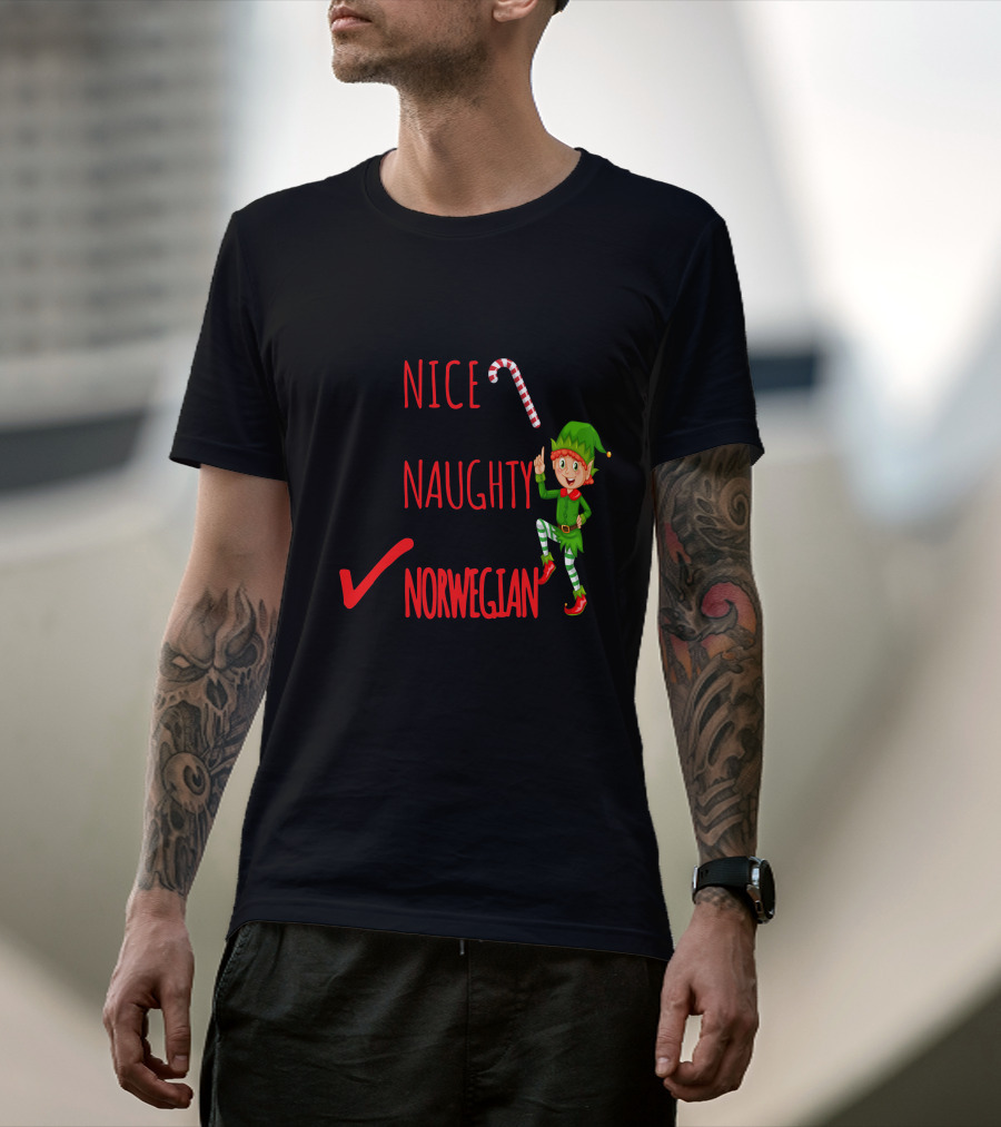 Nice Naughty Norwegian Elf Christmas Checklist T-Shirt