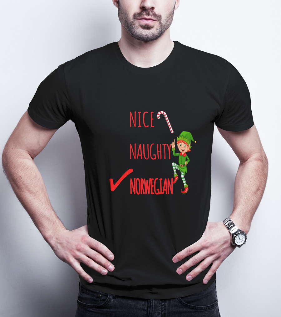 Nice Naughty Norwegian Elf Christmas Checklist T-Shirt