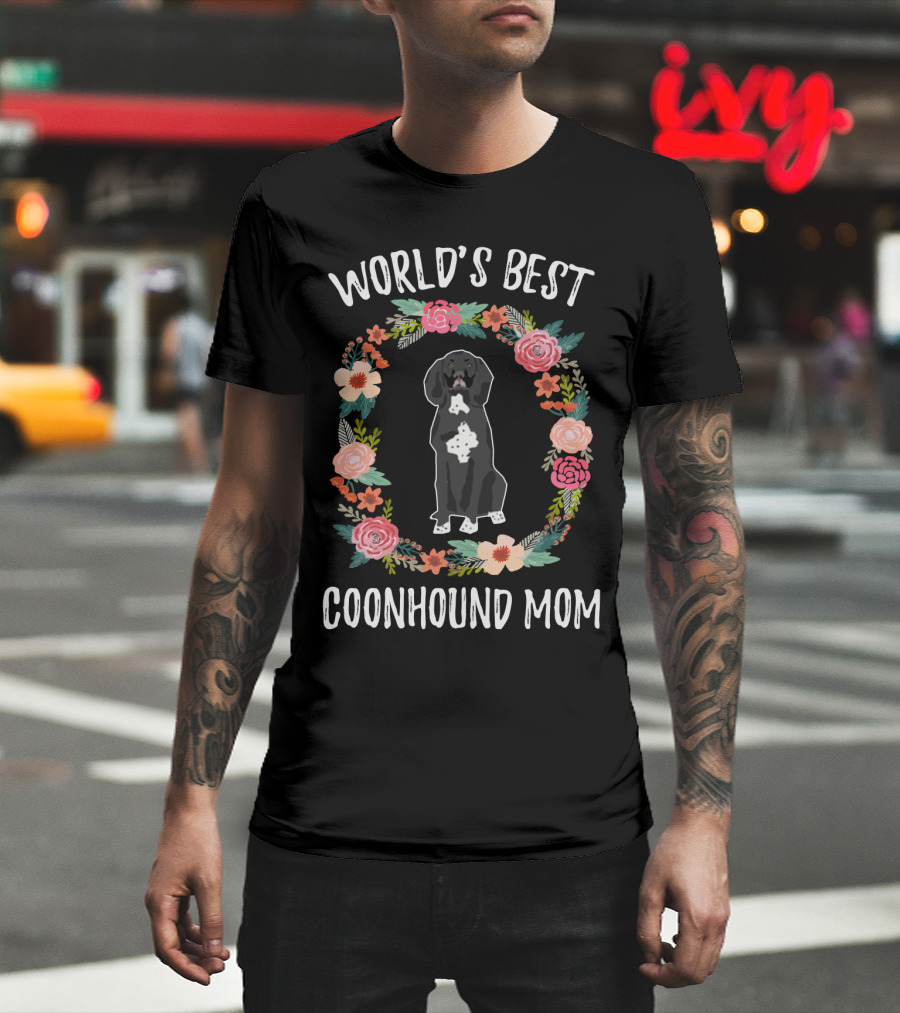 World's Best Coonhound Mom Floral Wreath T-Shirt