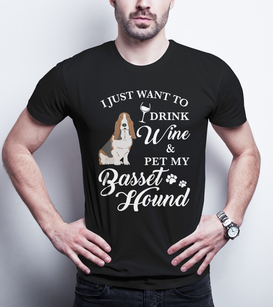 I Just Want To Drink Wine And Pet My Basset Hound Paws Icons T-Shirt