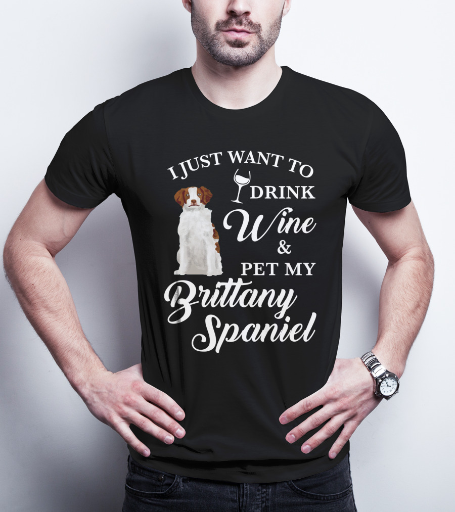 I Just Want To Drink Wine And Pet My Brittany Spaniel T-Shirt