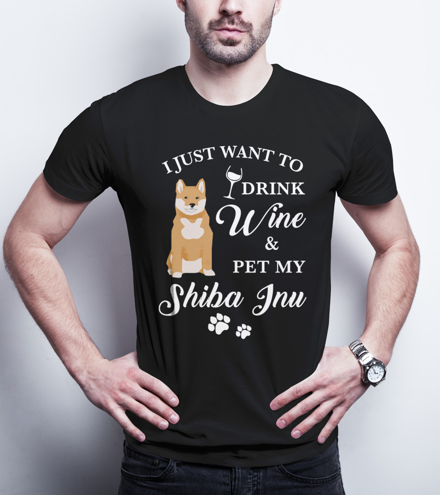 I Just Want To Drink Wine And Pet My Shiba Inu T-Shirt