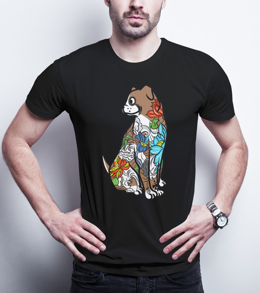Boxer Tattoo Floral Colorful T-Shirt