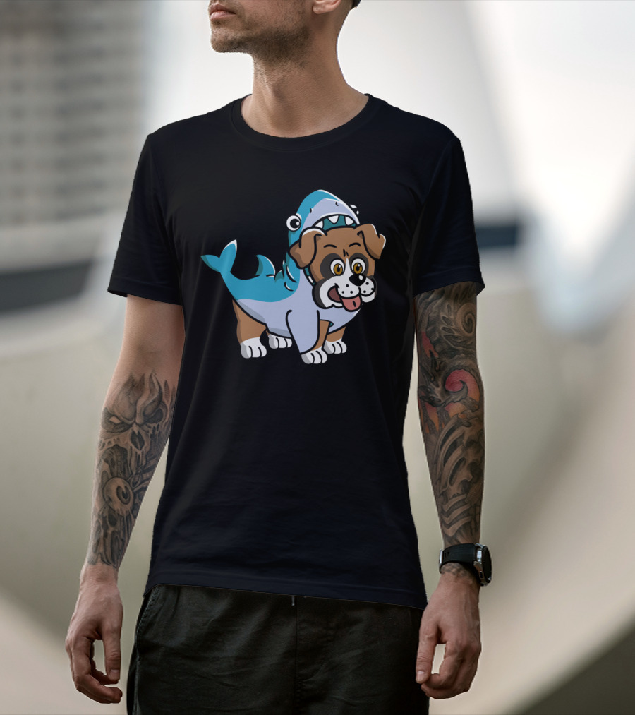 Friendly Boxer Dog In Shark Costume Playfully Walking T-Shirt
