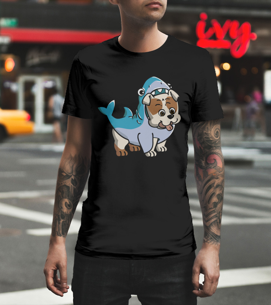 Bulldog Shark Fun Costume Cartoon T-Shirt
