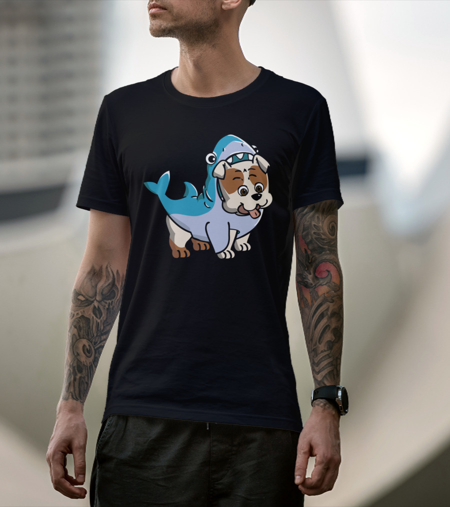 Bulldog Shark Fun Costume Cartoon T-Shirt