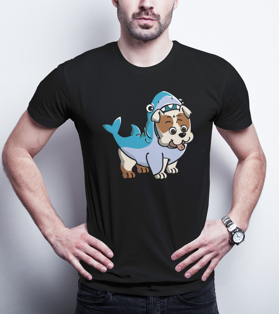 Bulldog Shark Fun Costume Cartoon T-Shirt