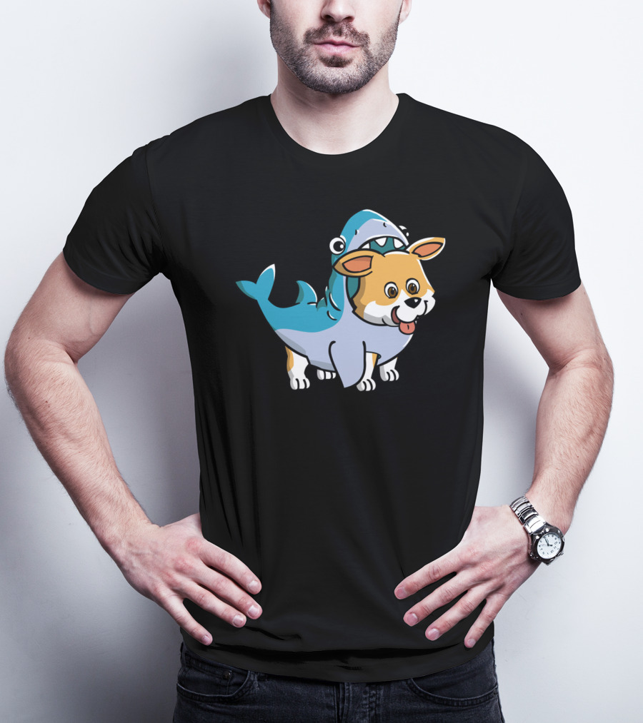 Corgi In Shark Costume Cute Hybrid T-Shirt