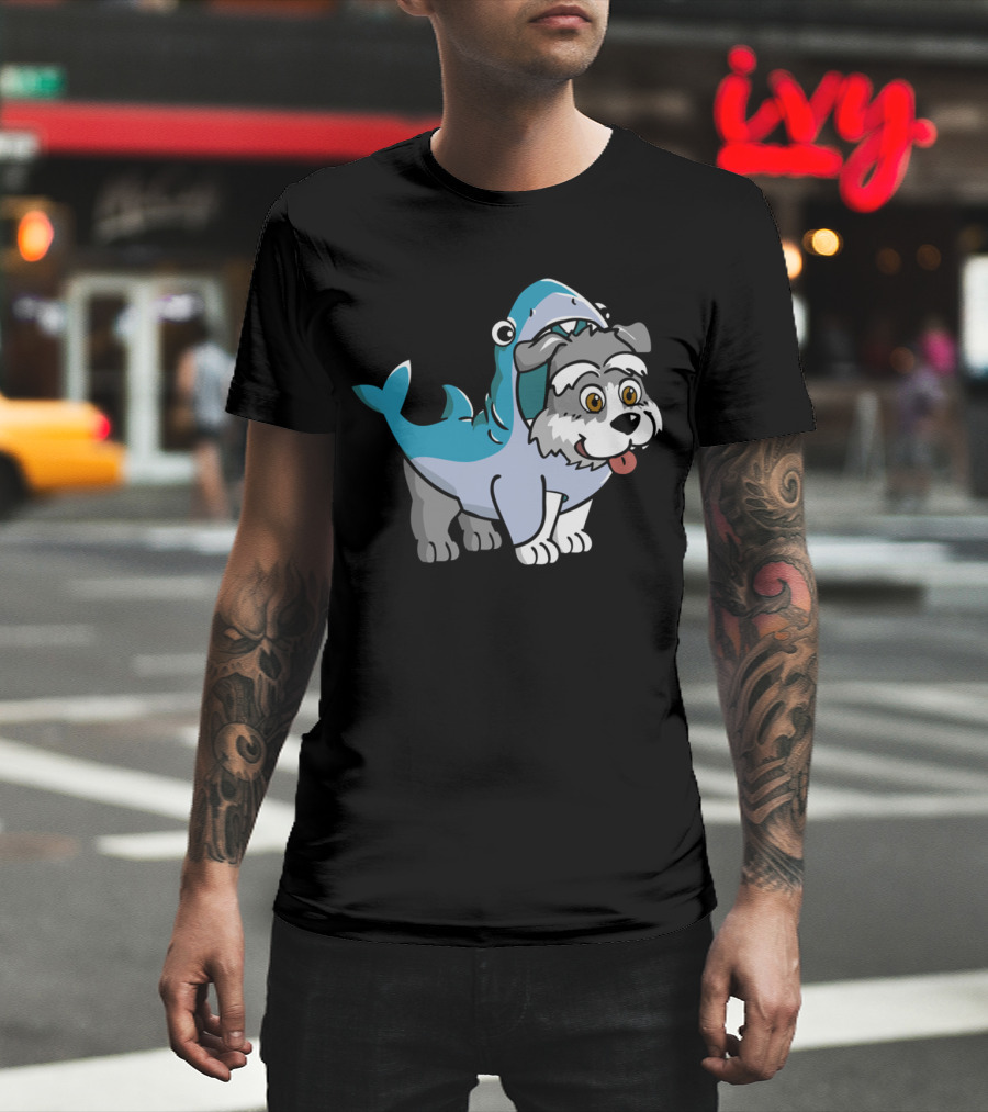 Schnauzer In Shark Costume Playful Cartoon Mashup T-Shirt