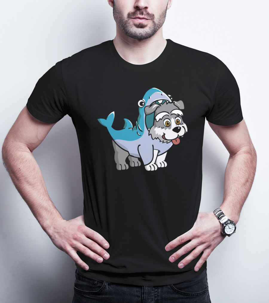Schnauzer In Shark Costume Playful Cartoon Mashup T-Shirt