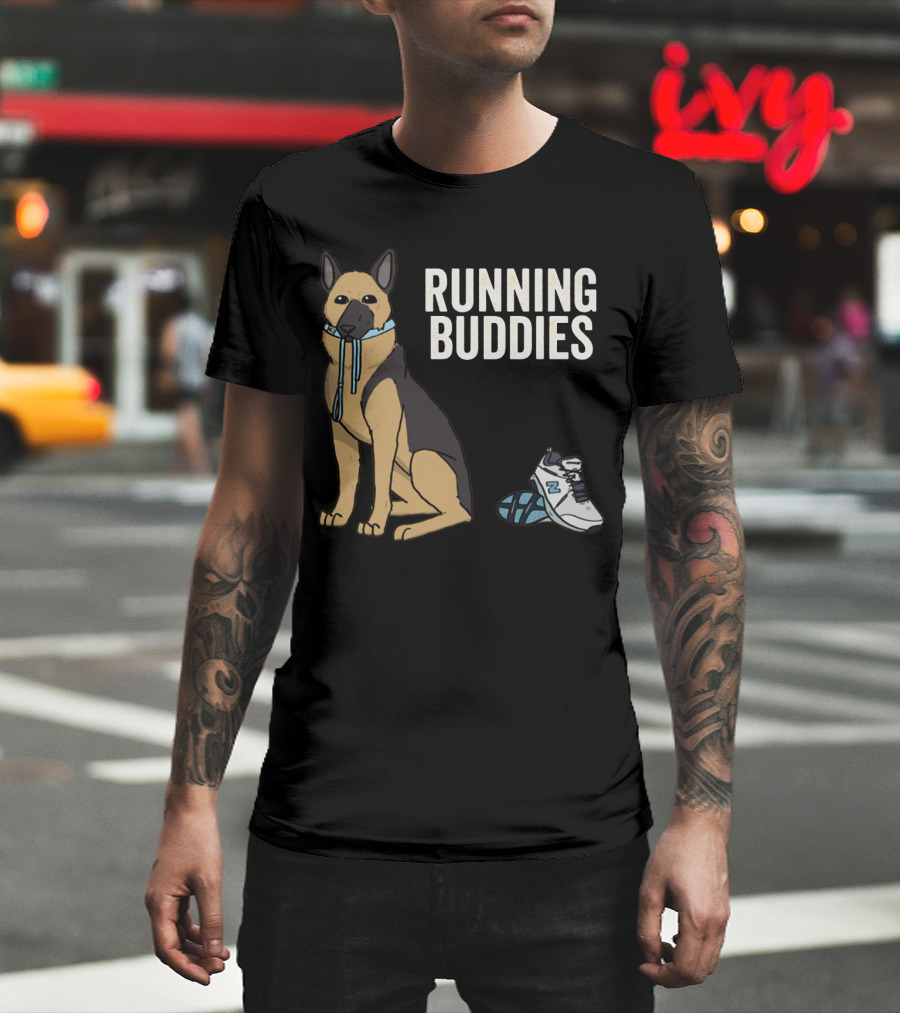 German Shepherd Running Buddies With Shoes And Collar T-Shirt