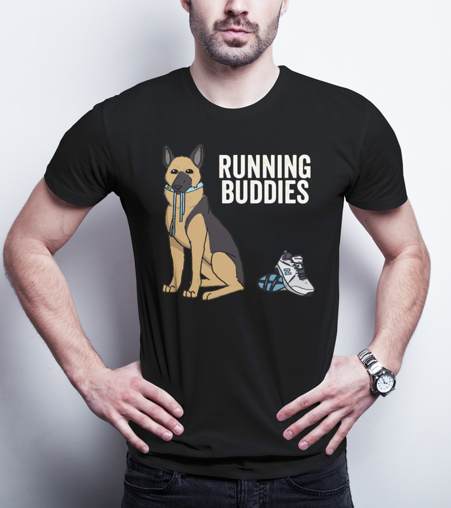 German Shepherd Running Buddies With Shoes And Collar T-Shirt
