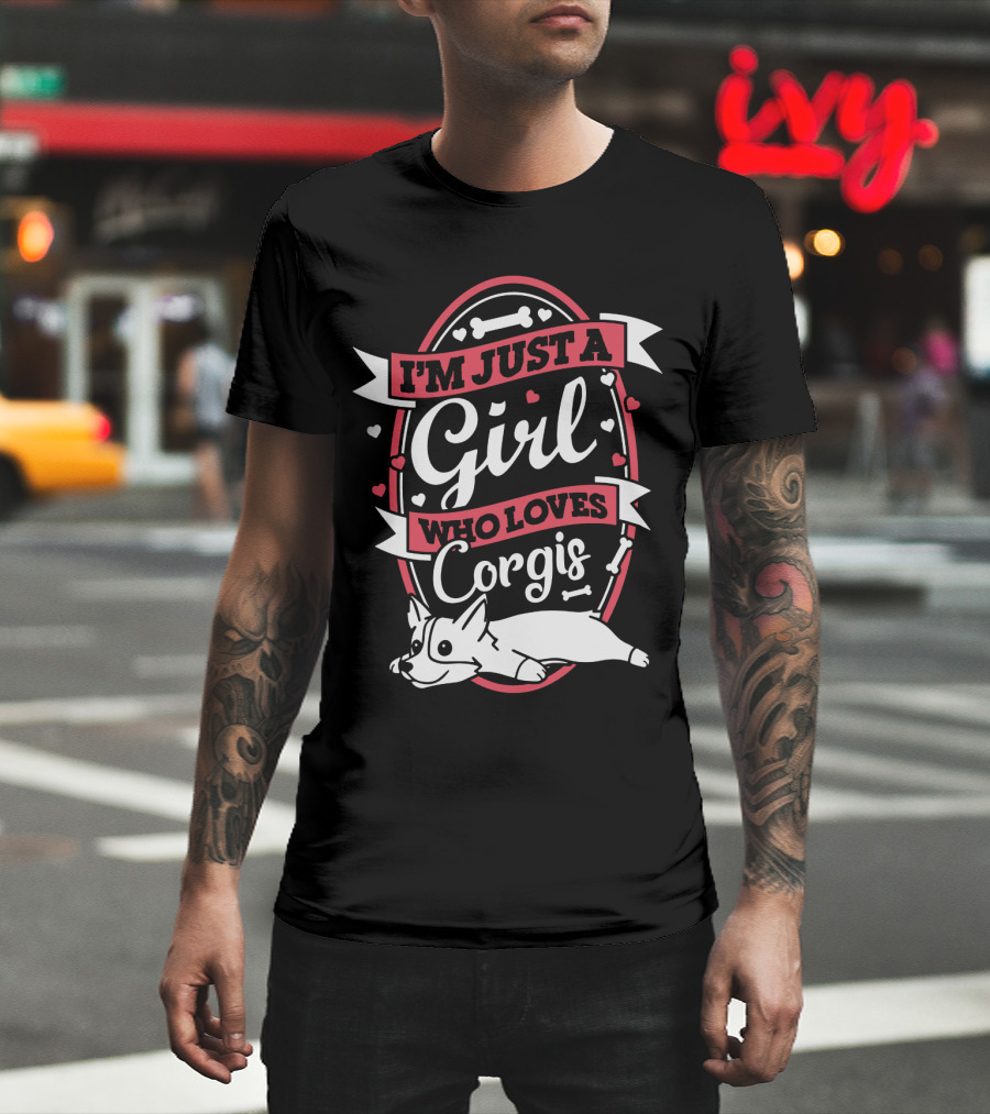 I'm Just A Girl Who Loves Corgis With Playful Hearts And Bones T-Shirt