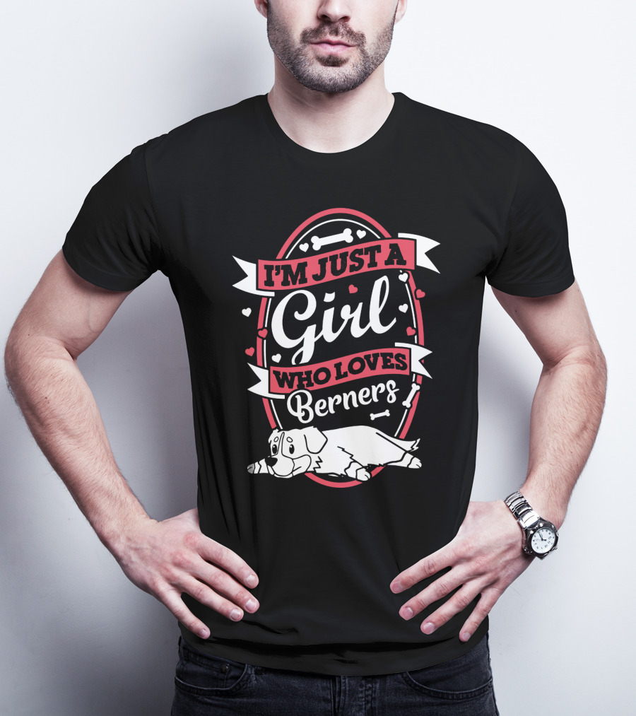 I'm Just A Girl Who Loves Berners With Cute Dog And Bone Motif T-Shirt