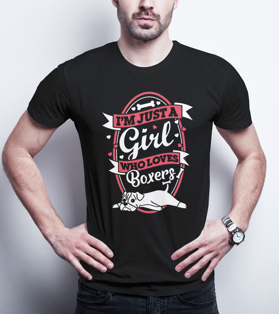 I'm Just A Girl Who Loves Boxers With Cute Dog And Heart Accents T-Shirt