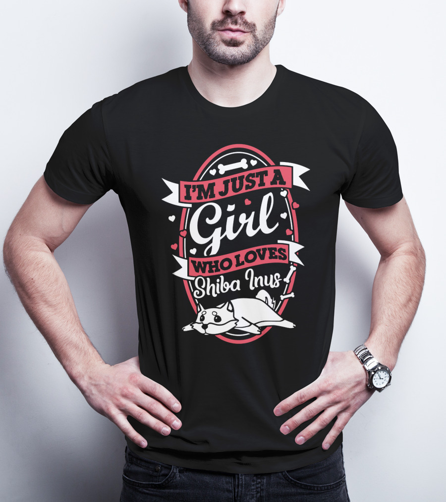I'm Just A Girl Who Loves Shiba Inus With Cute Dog And Hearts T-Shirt
