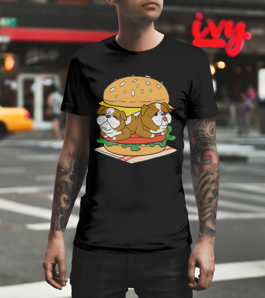Bulldog Cheeseburger Cute Pet Sandwich Funny Food T-Shirt