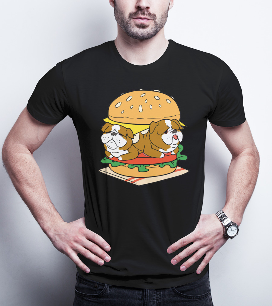 Bulldog Cheeseburger Cute Pet Sandwich Funny Food T-Shirt