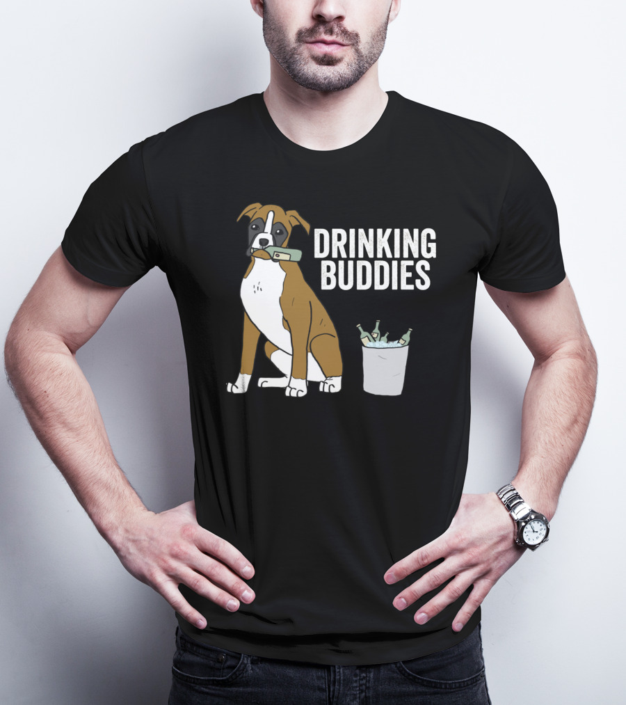 Boxer With Beer Bottles And Bucket - Drinking Buddies T-Shirt