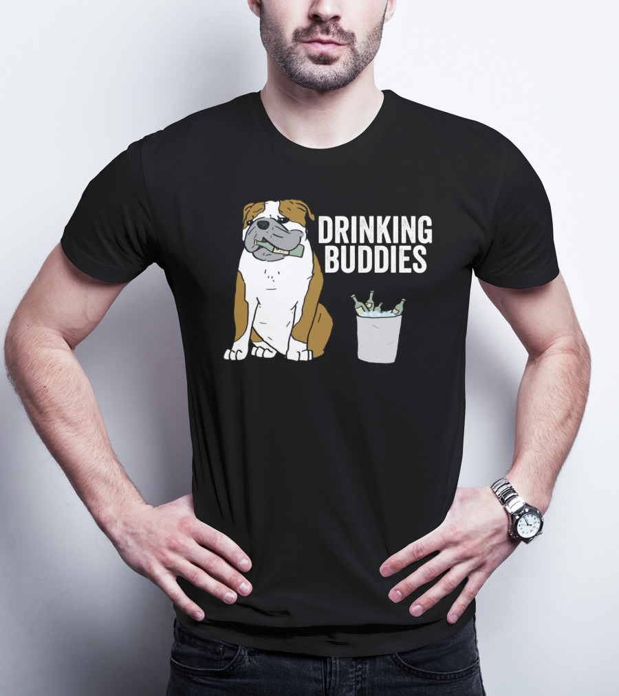 Bulldog Drinking Buddies With Ice Bucket And Bottles T-Shirt