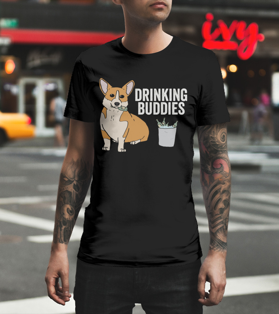 Corgi With Beer Cooler And Drinking Buddies Text T-Shirt
