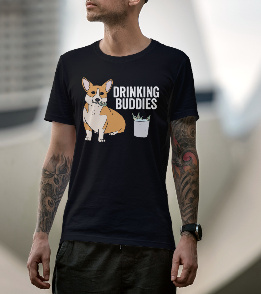 Corgi With Beer Cooler And Drinking Buddies Text T-Shirt