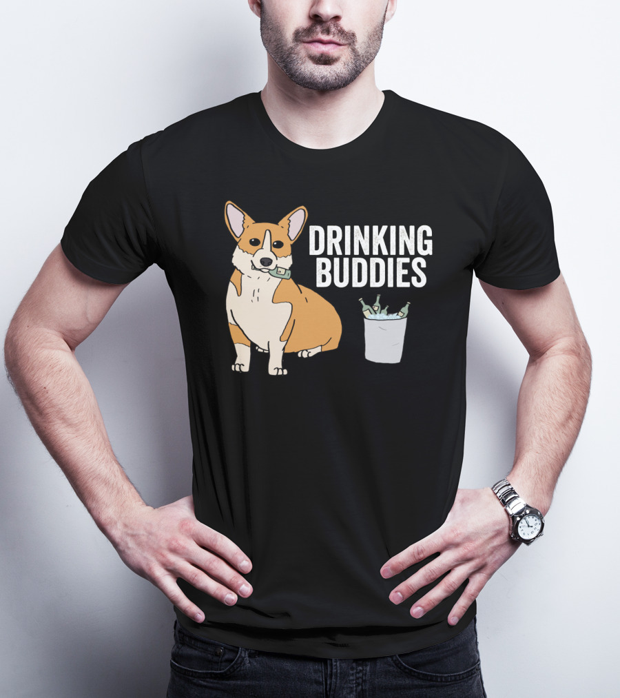 Corgi With Beer Cooler And Drinking Buddies Text T-Shirt