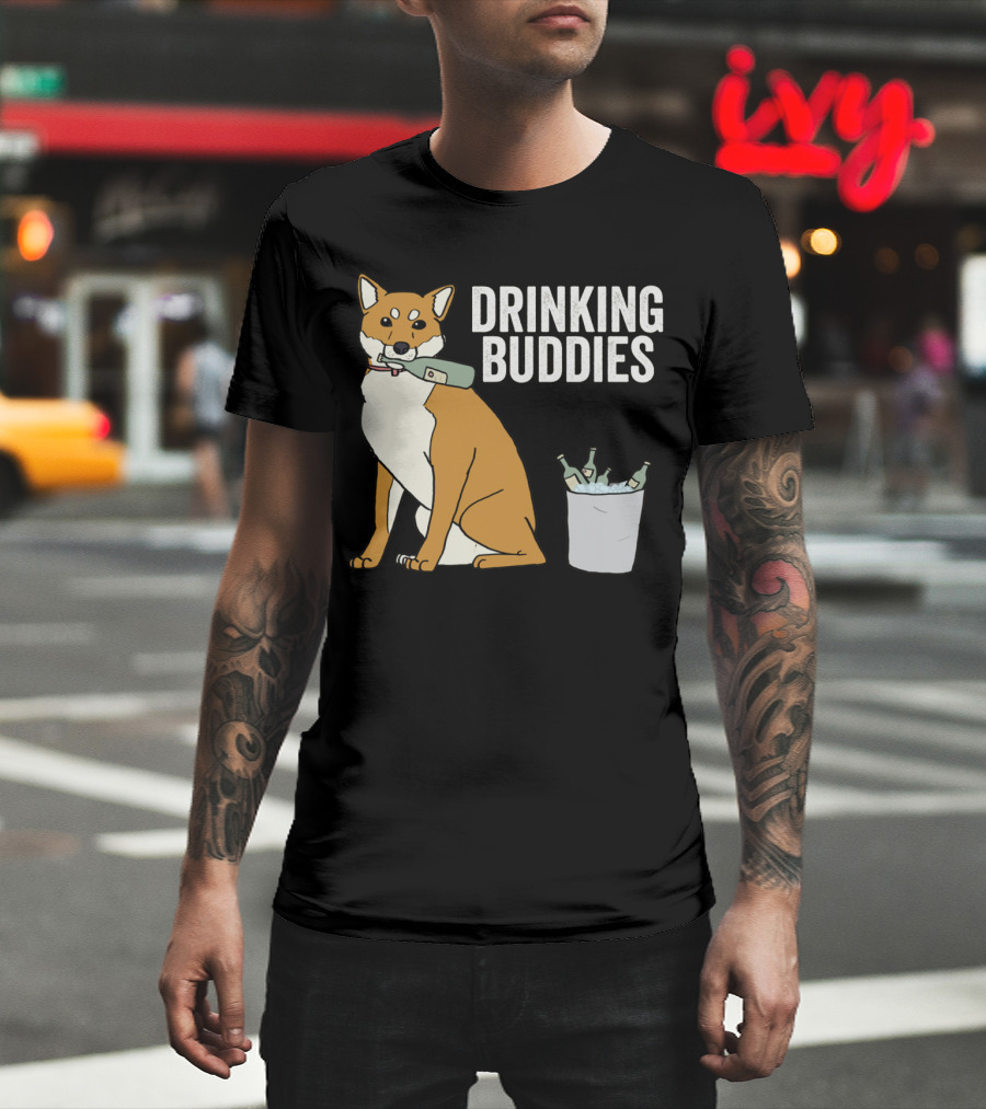Shiba Inu With Ice Bucket And Bottles Drinking Buddies T-Shirt
