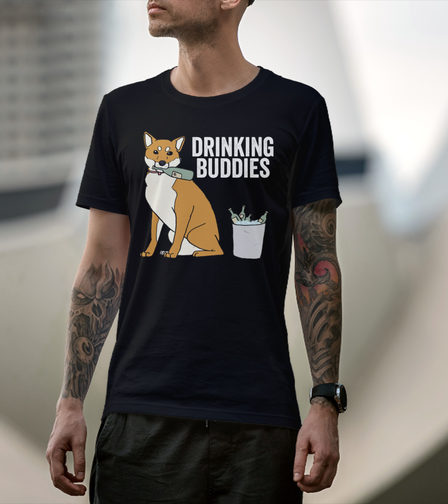 Shiba Inu With Ice Bucket And Bottles Drinking Buddies T-Shirt