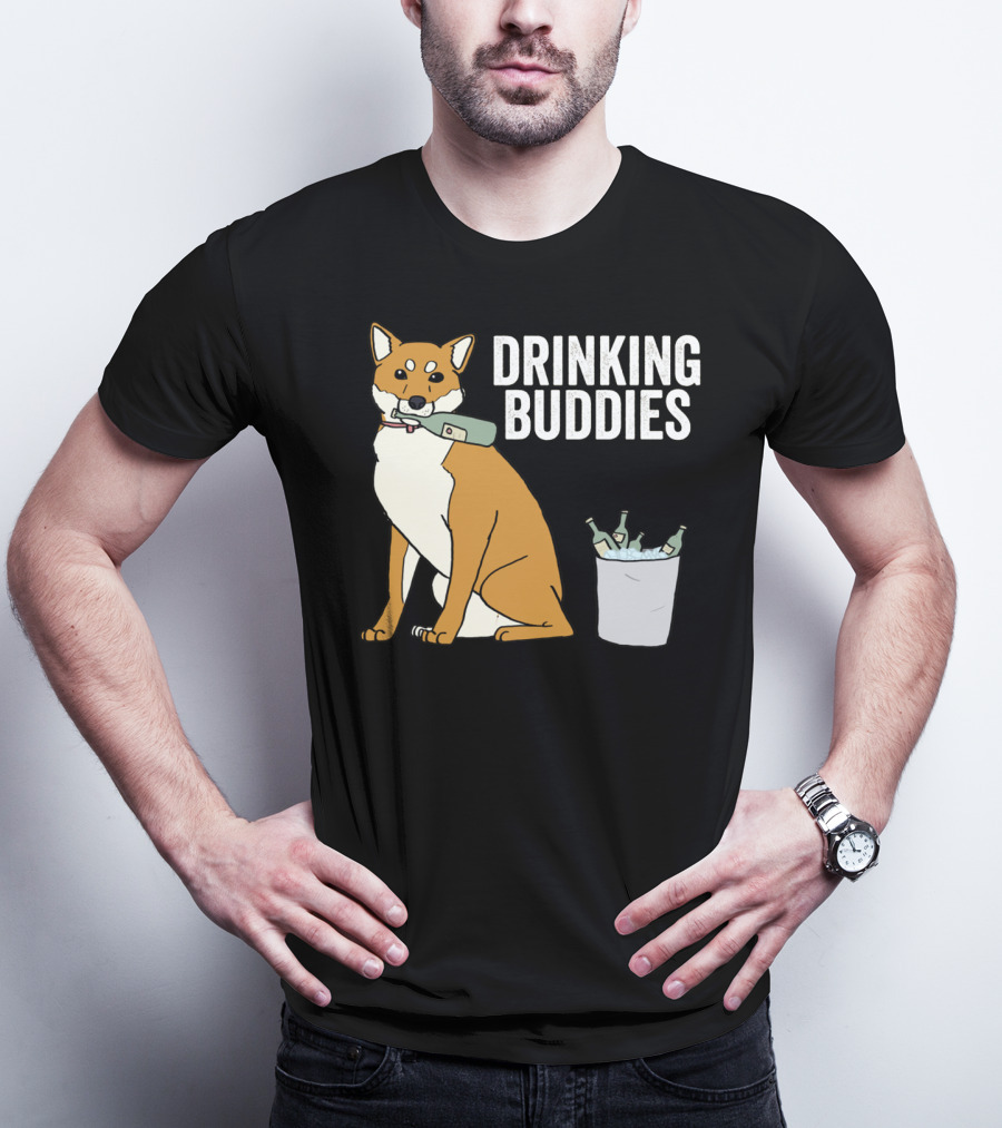 Shiba Inu With Ice Bucket And Bottles Drinking Buddies T-Shirt