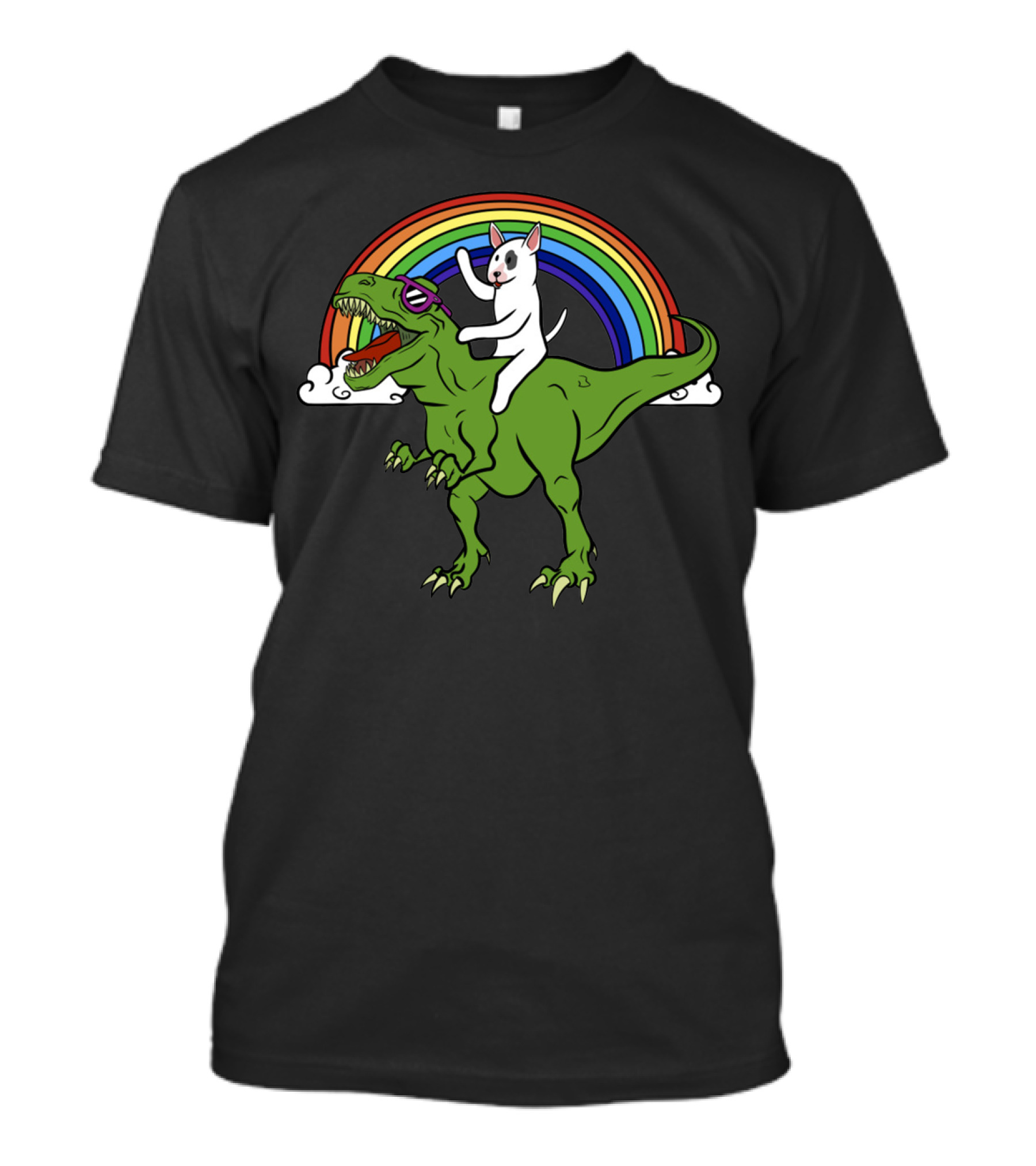 Bully Dinosaur Cat Riding T-Rex Rainbow Adventure T-Shirt
