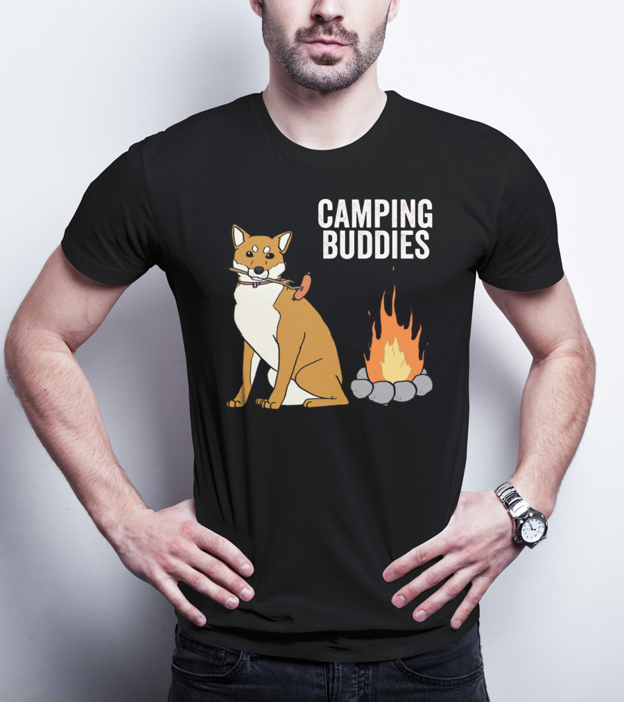 CAMPING BUDDIES SHIBA INU ROASTING SAUSAGE NEAR CAMPFIRE T-Shirt