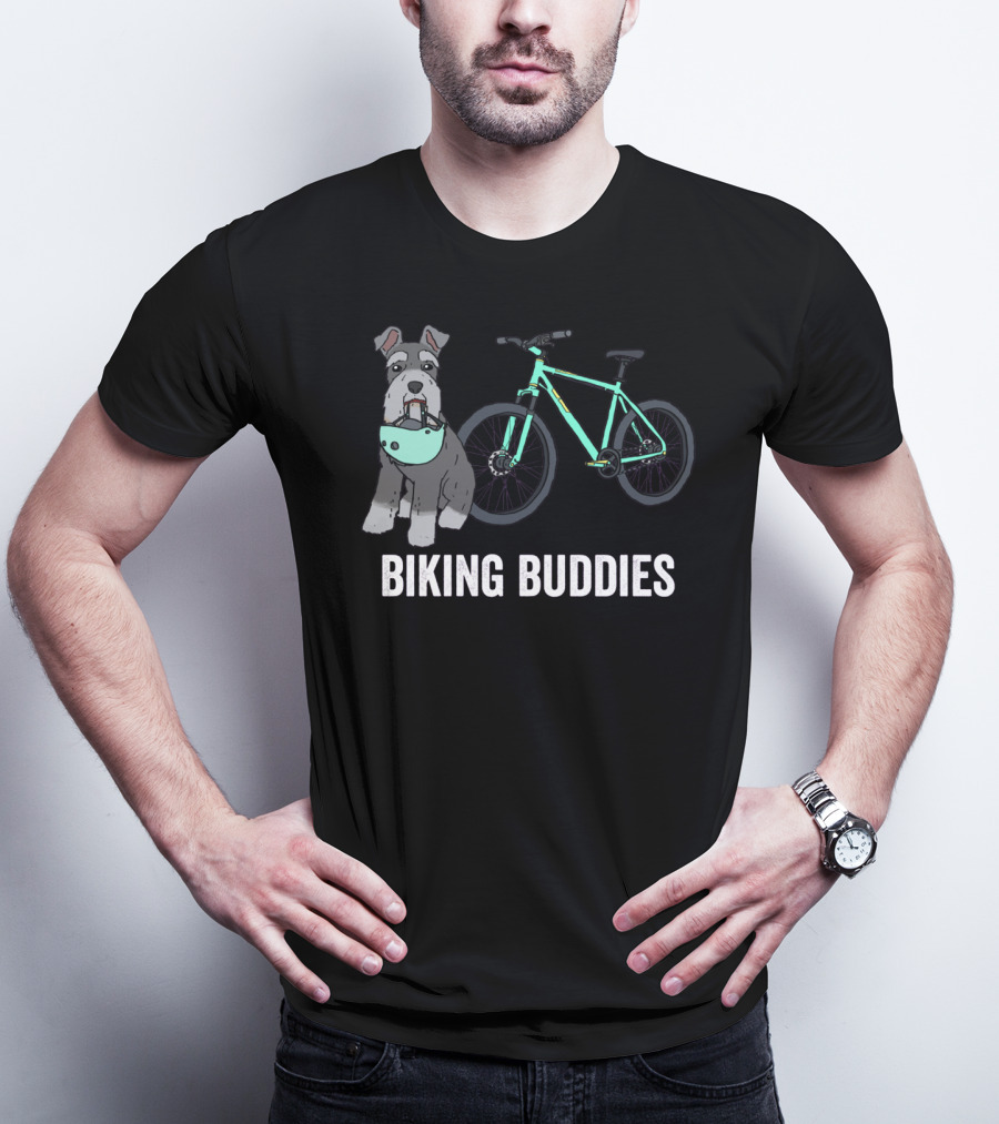 Schnauzer Biking Buddies Cute Dog Companion With Bicycle T-Shirt