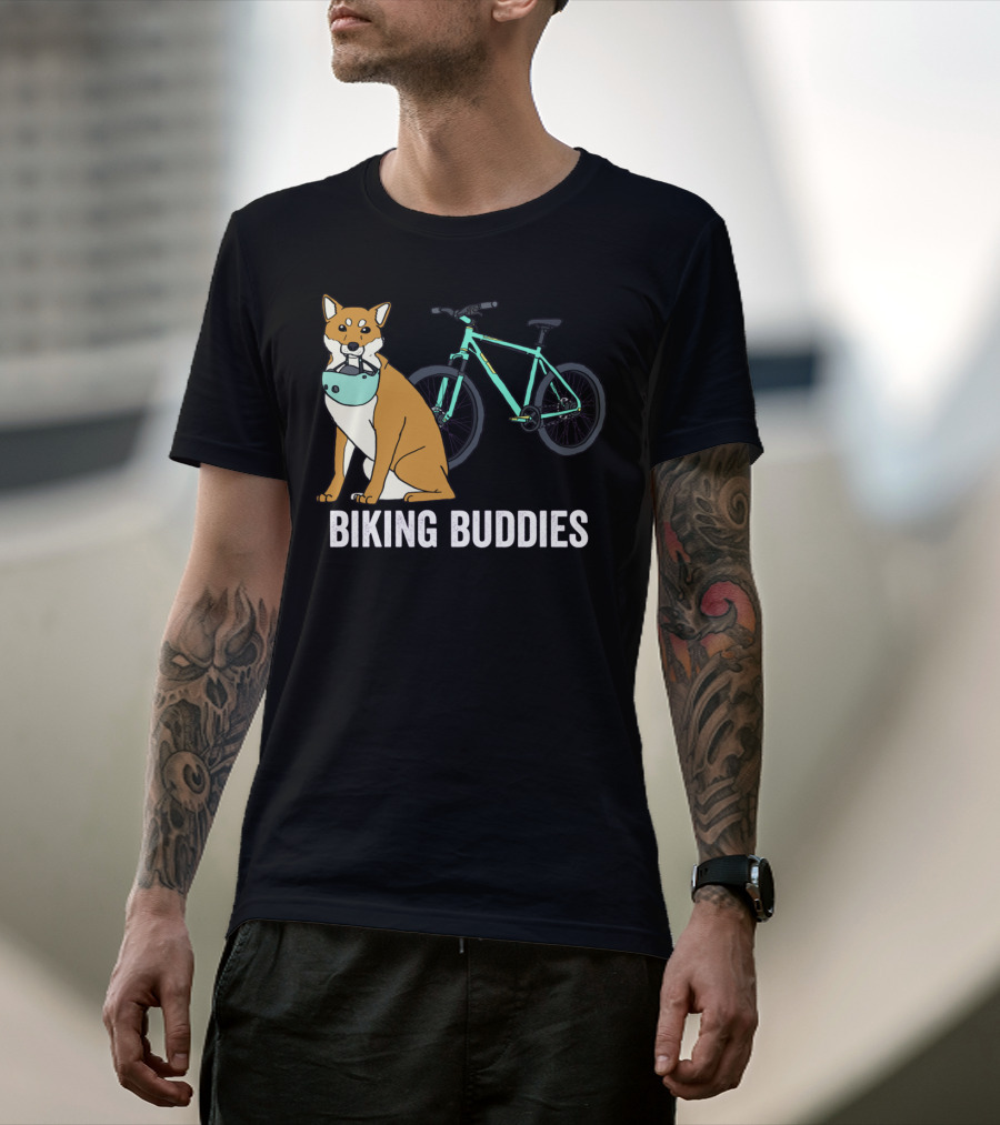 Shiba Inu With Bike Companion Biking Buddies Adventure T-Shirt