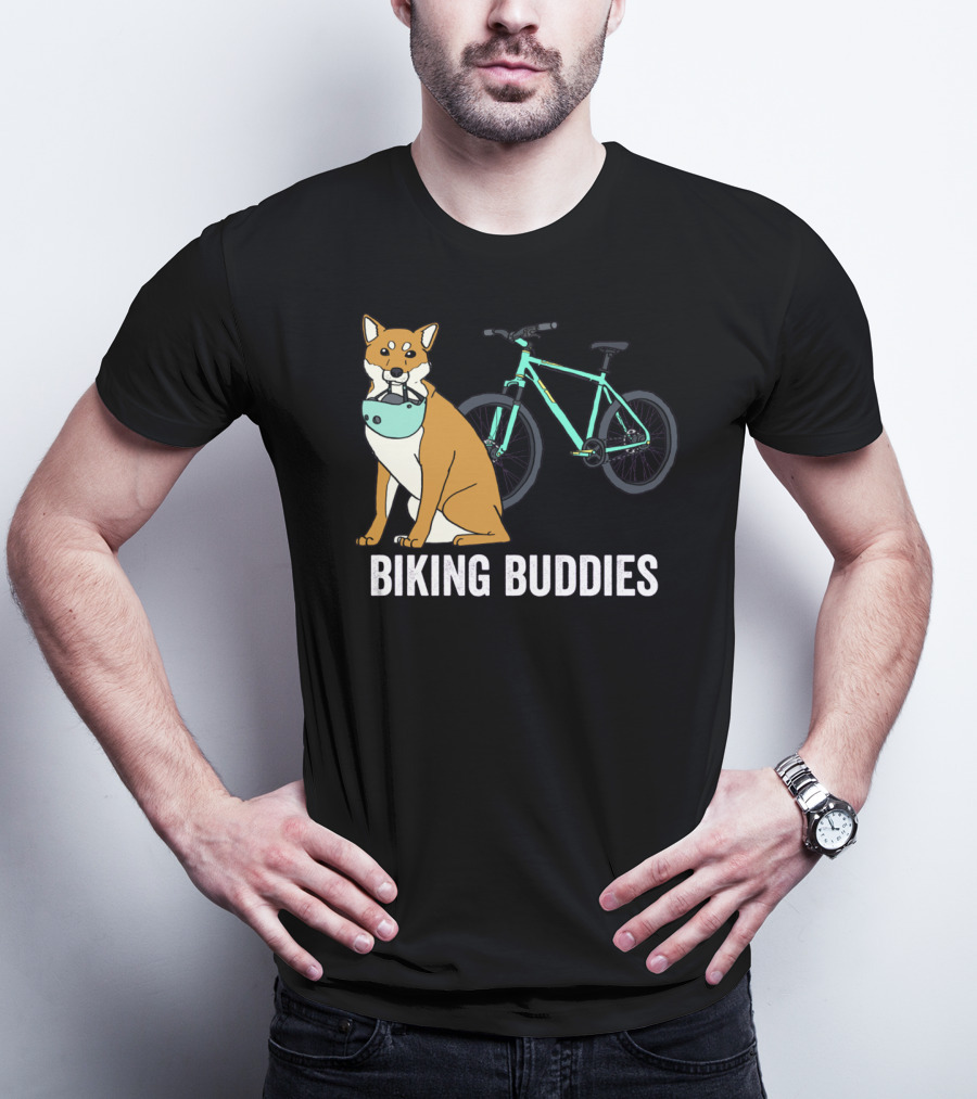 Shiba Inu With Bike Companion Biking Buddies Adventure T-Shirt