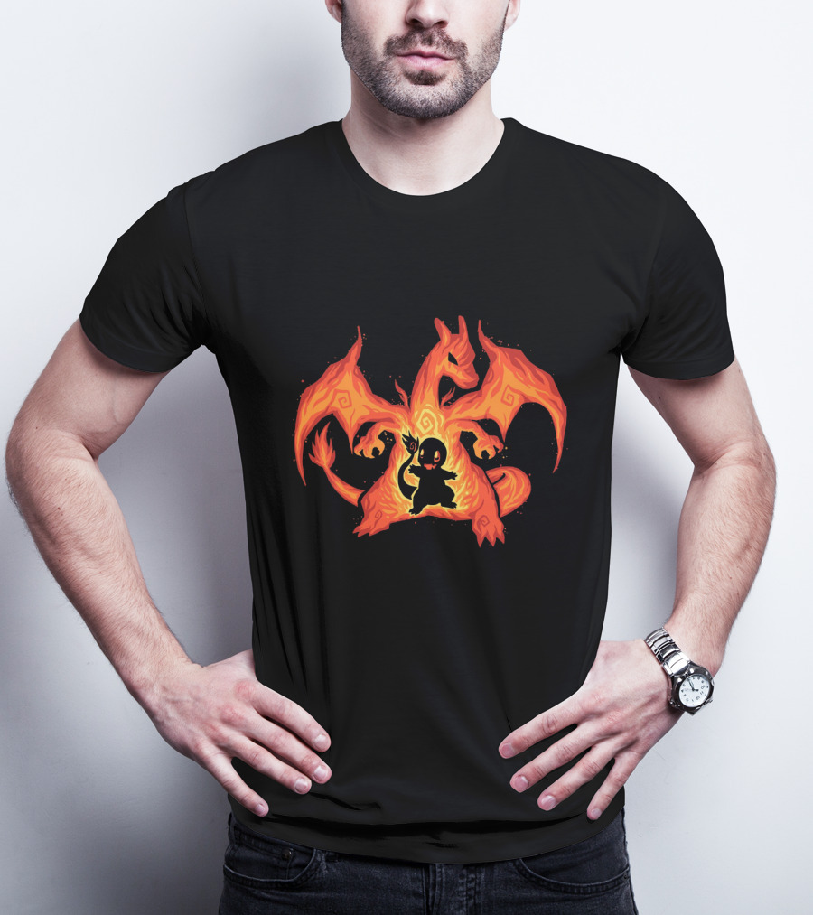 Evolution Charizard And Charmander Pokemon Fire Transformation T-Shirt
