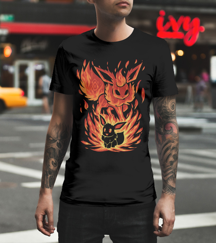Eevee To Flareon Evolution Fire Transformation Pokemon T-Shirt