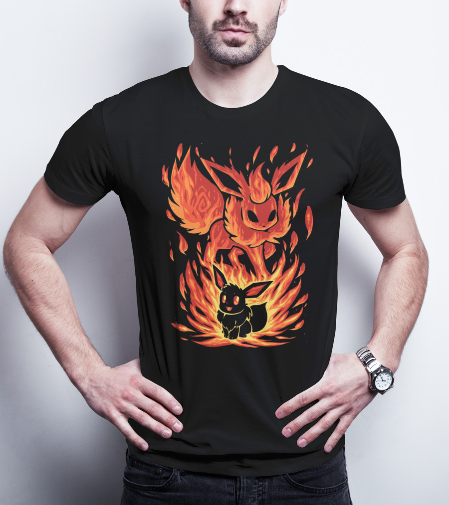 Eevee To Flareon Evolution Fire Transformation Pokemon T-Shirt