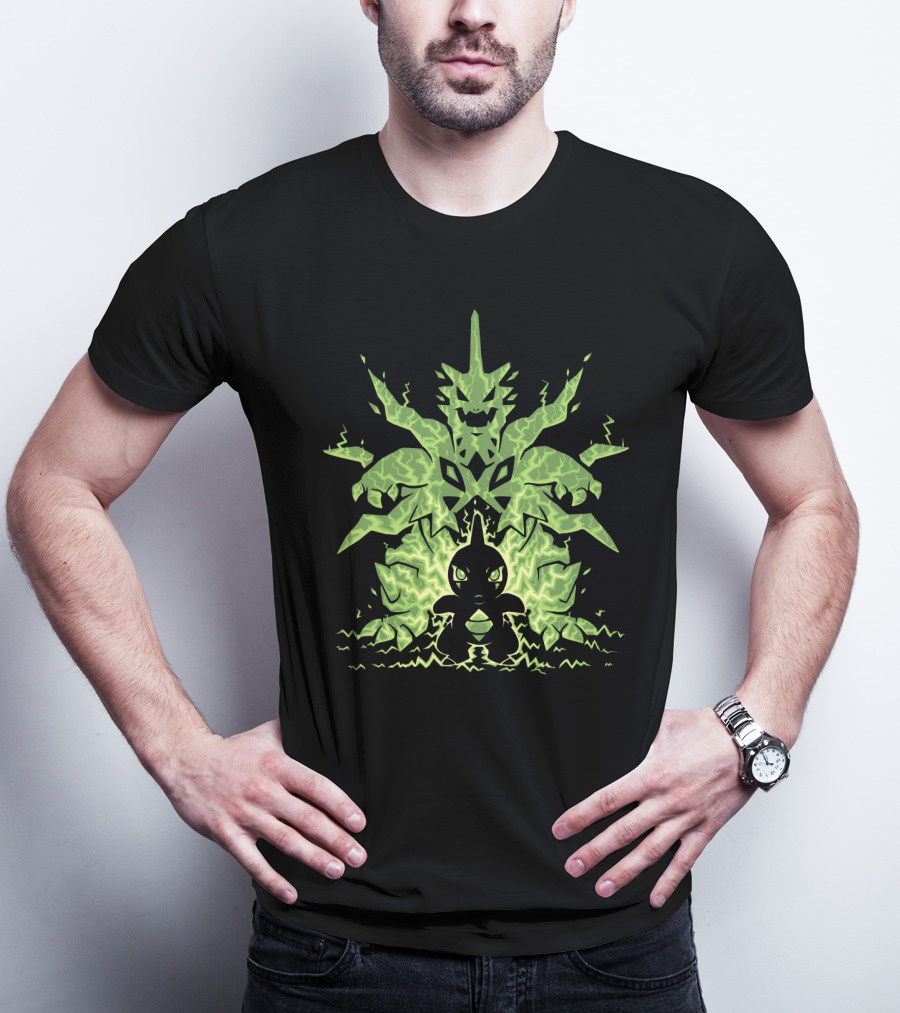 Evolution Pokemon Mega Tyranitar Larvitar Lightning Transformation T-Shirt