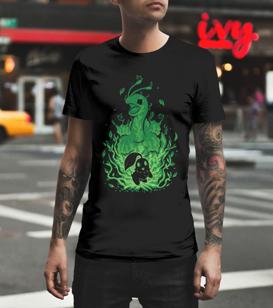 Evolution Pokemon Meganium Chikorita Glowing Green T-Shirt