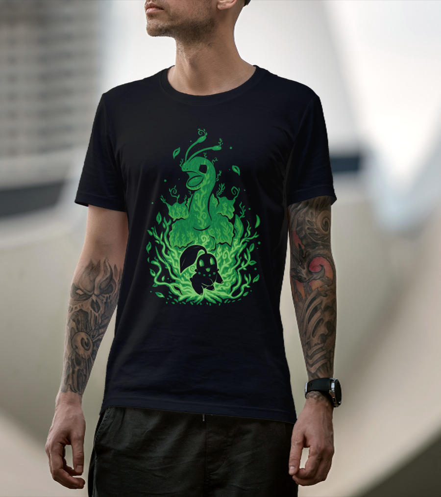 Evolution Pokemon Meganium Chikorita Glowing Green T-Shirt