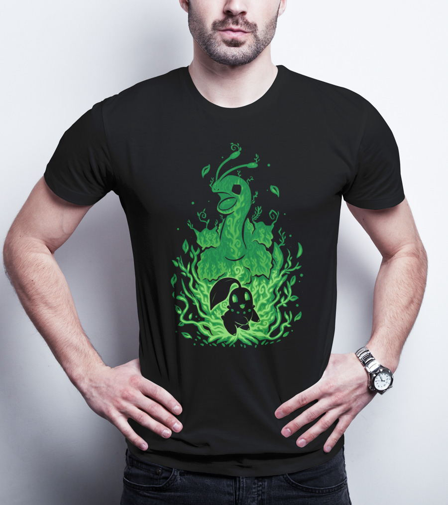 Evolution Pokemon Meganium Chikorita Glowing Green T-Shirt