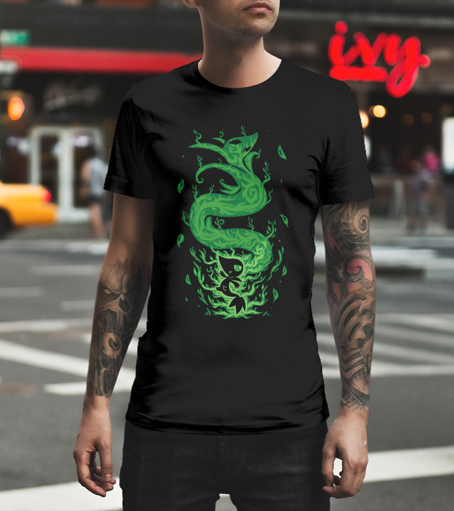 Evolution Pokemon Serperior Coiled Green Flames With Leaves T-Shirt