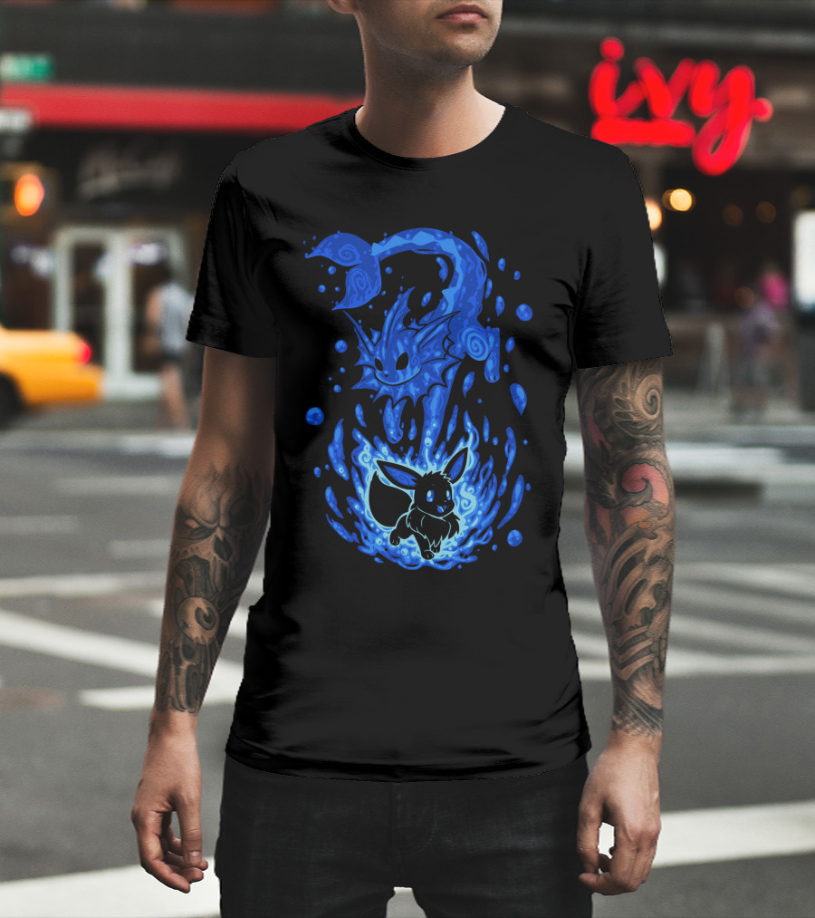 Evolution Pokemon Vaporeon Eevee Transformation Blue Watersplash T-Shirt