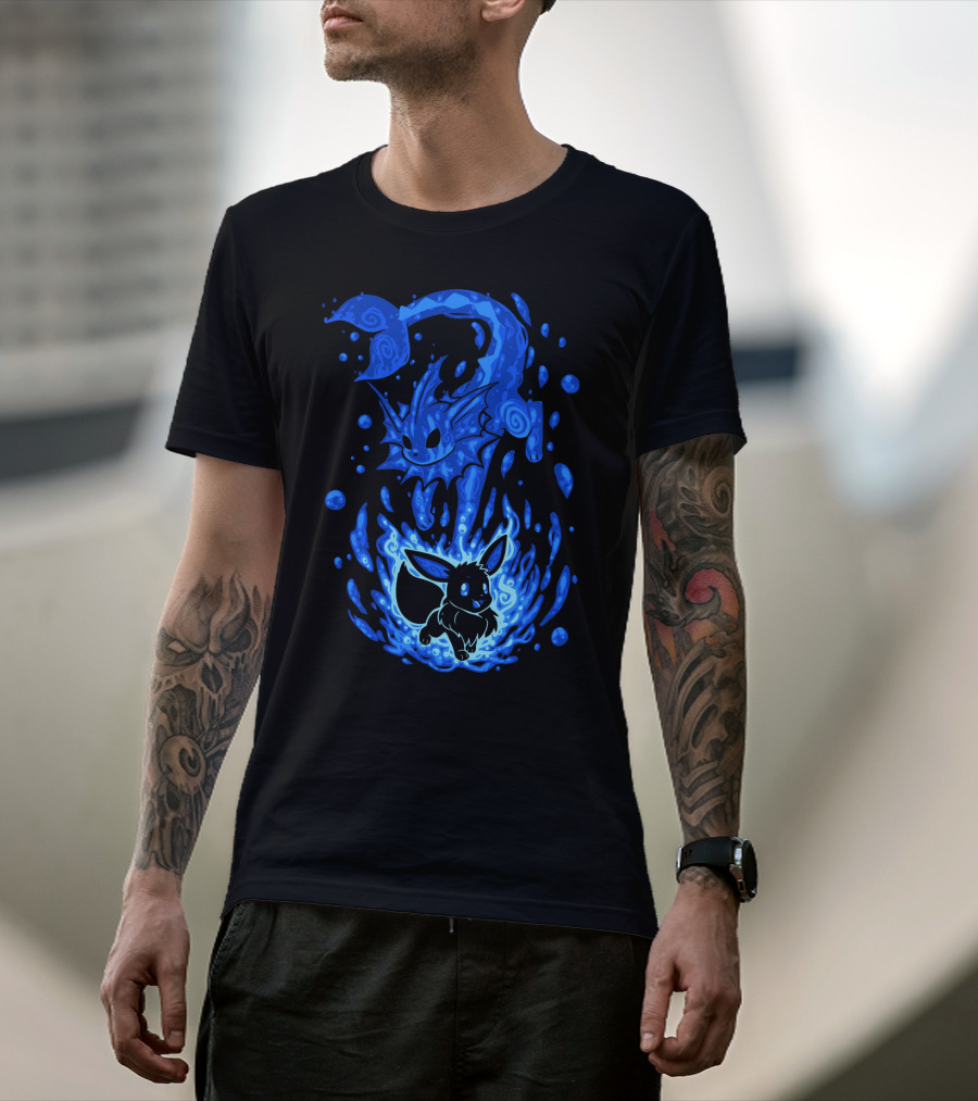 Evolution Pokemon Vaporeon Eevee Transformation Blue Watersplash T-Shirt