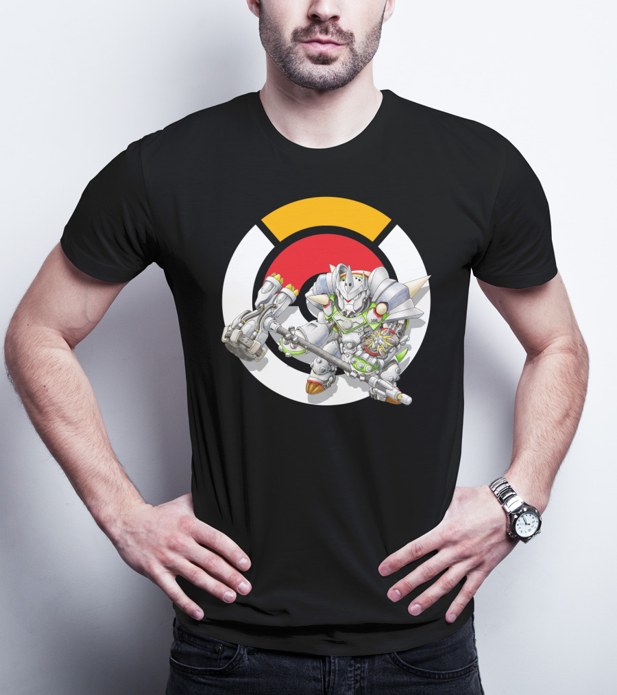 Pokemon X Overwatch Chesnaught Reinhardt Crossover Battle Armor T-Shirt