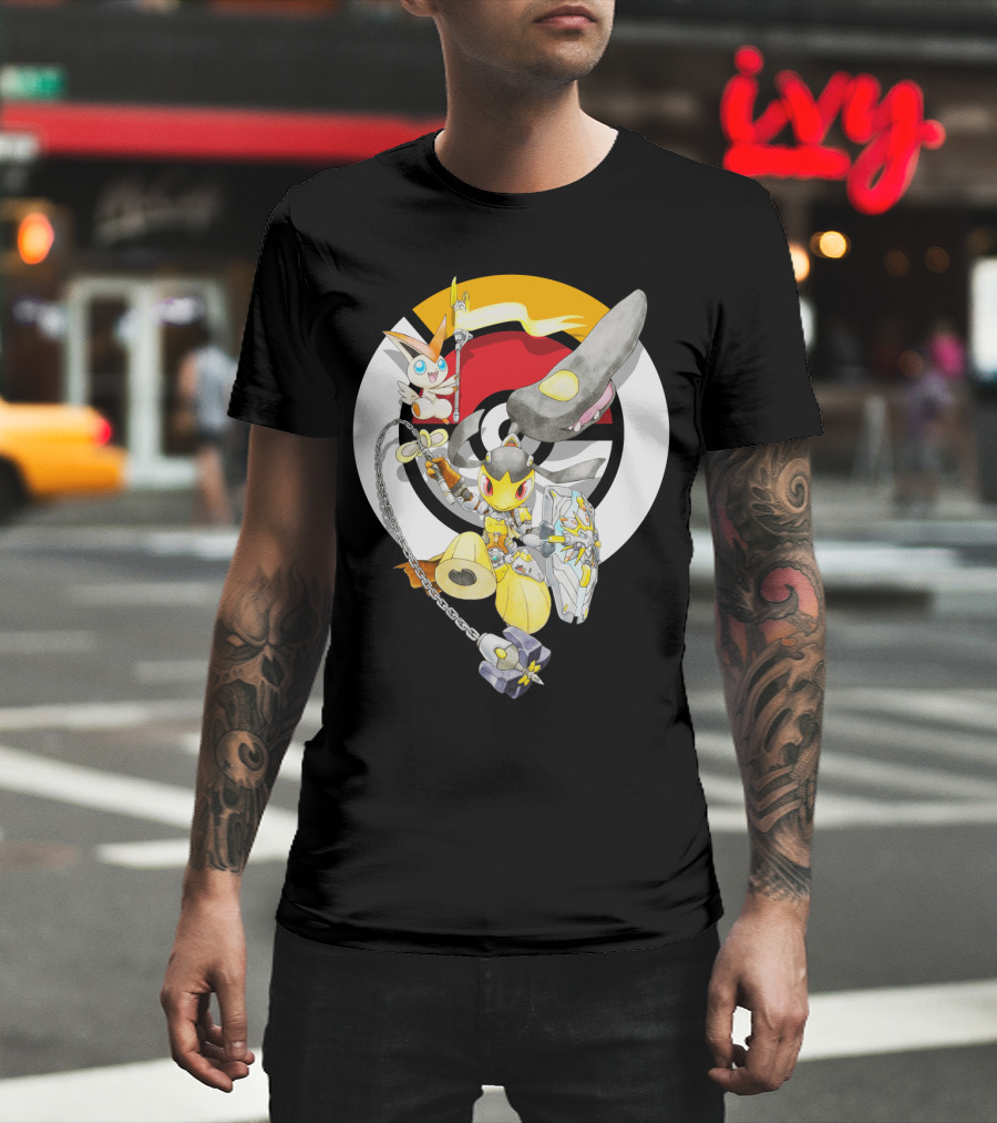 Pokemon Mawile Victini Fusion X Brigitte Crossover Battle Pose T-Shirt